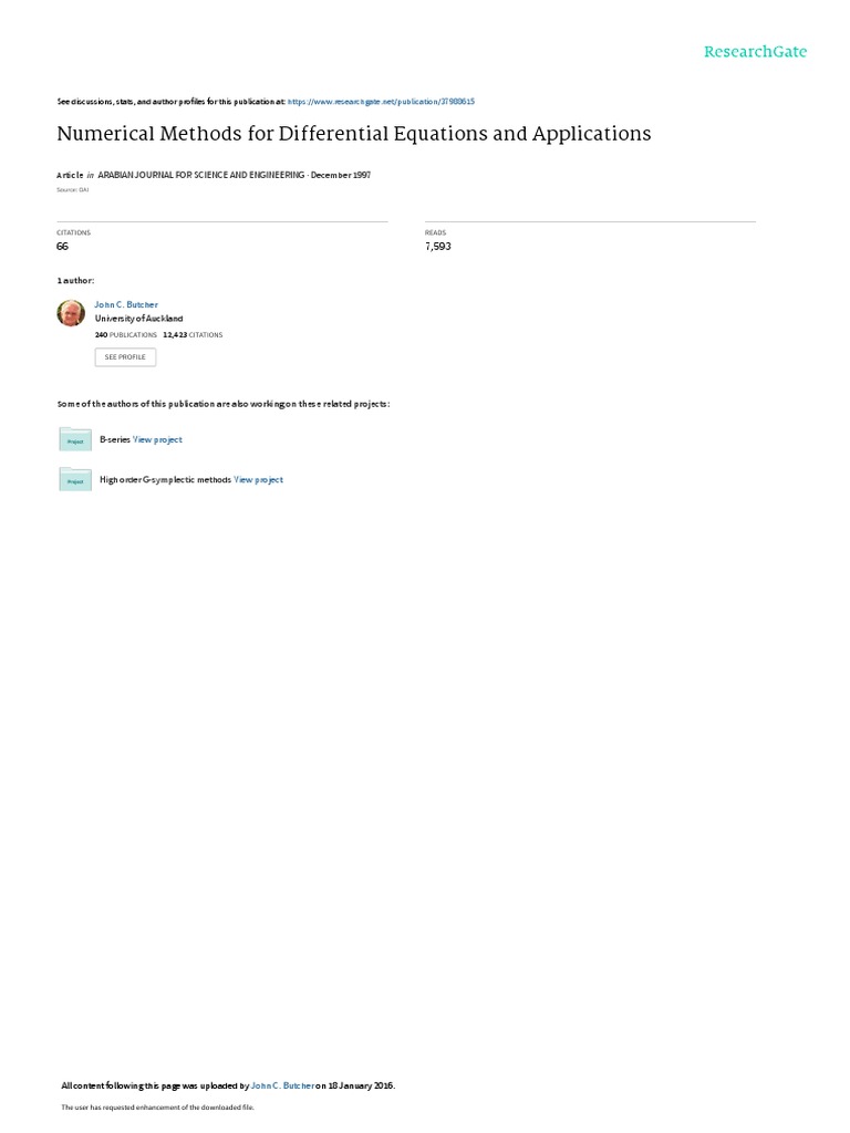 Numerical Methods For Differential Equations and Applications | PDF | Eigenvalues And ...