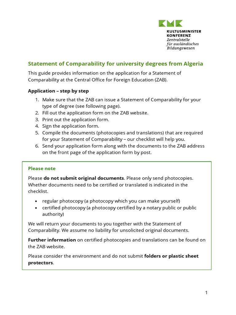 Statement of Comparability For University Degrees From Algeria | PDF ...