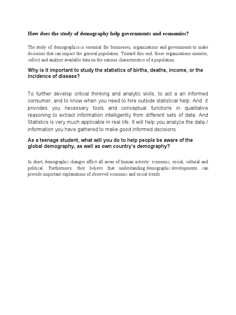 How Does The Study of Demography Help Governments and Economies | PDF