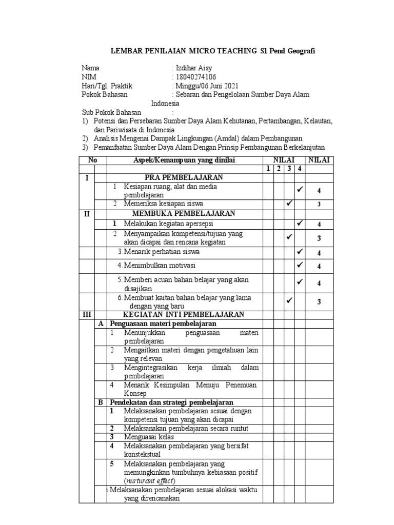Rubrik Penilaian Microteaching | PDF