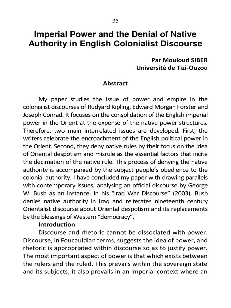 Colonial Discourse and Native Authority | PDF | Imperialism | British Raj