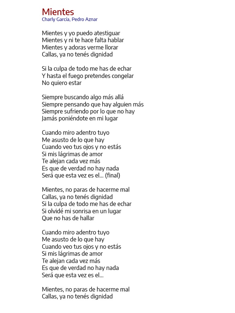 Mientes Letra | PDF