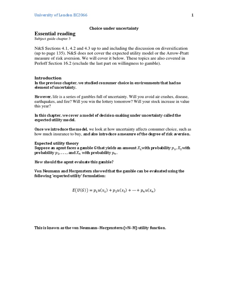 Essential Reading: Choice Under Uncertainty | PDF | Risk Aversion | Utility