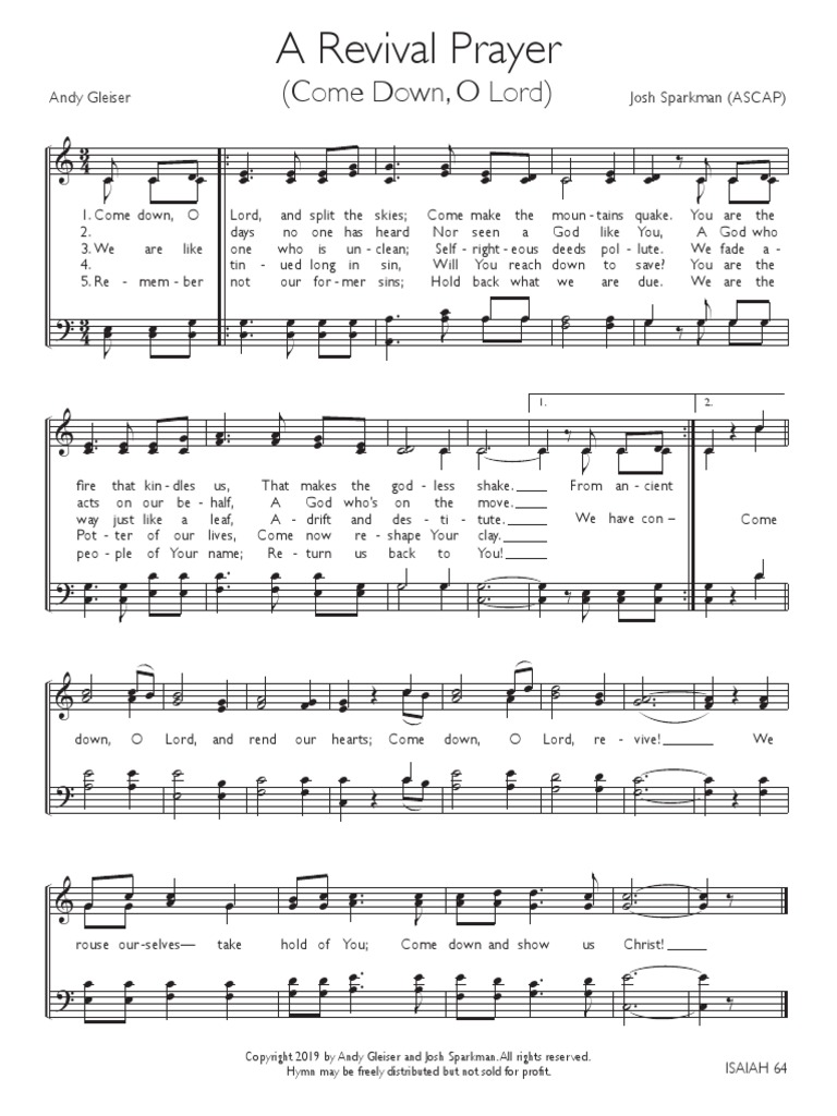 (Come Down, O Lord) : Josh Sparkman (ASCAP) Andy Gleiser | PDF ...