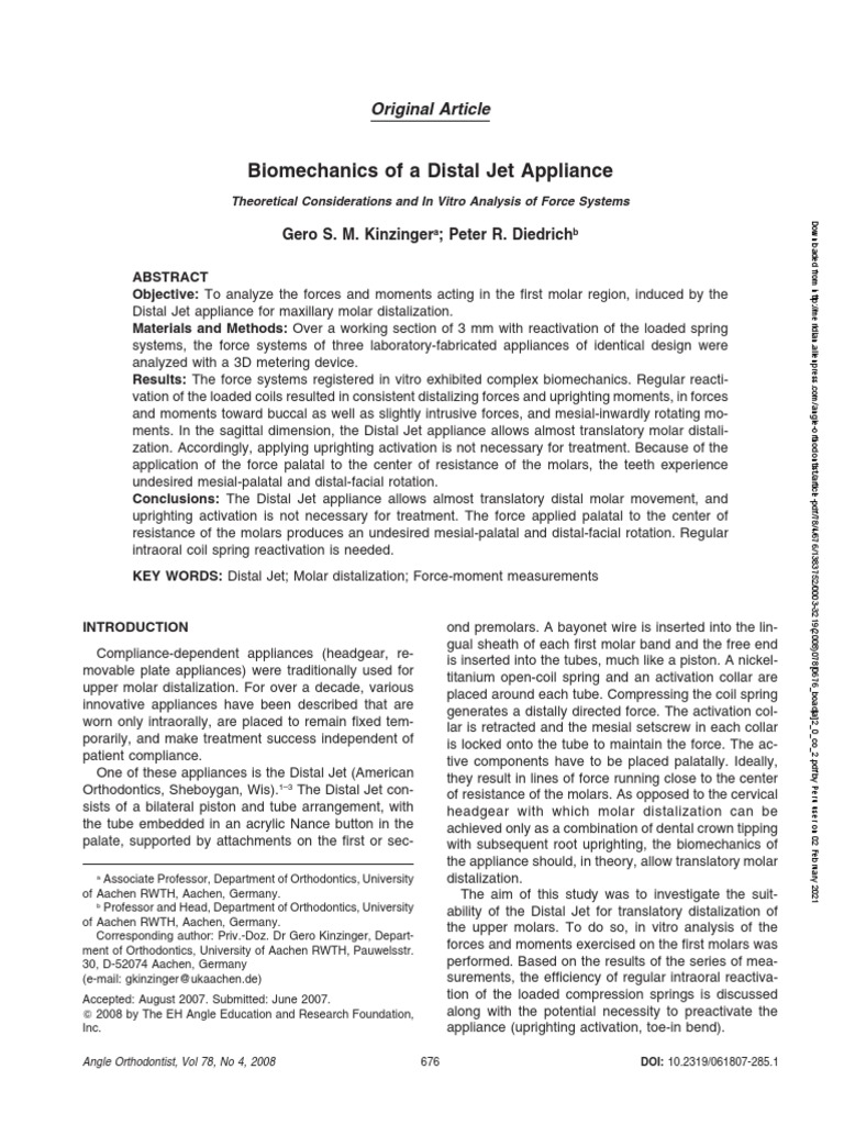 Biomechanics of A Distal Jet Appliance | PDF | Orthodontics | Tooth