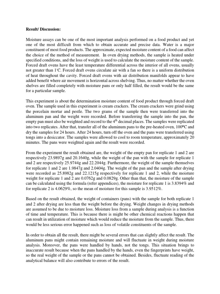 Determination of Moisture Content in Cream Crackers Through Forced ...