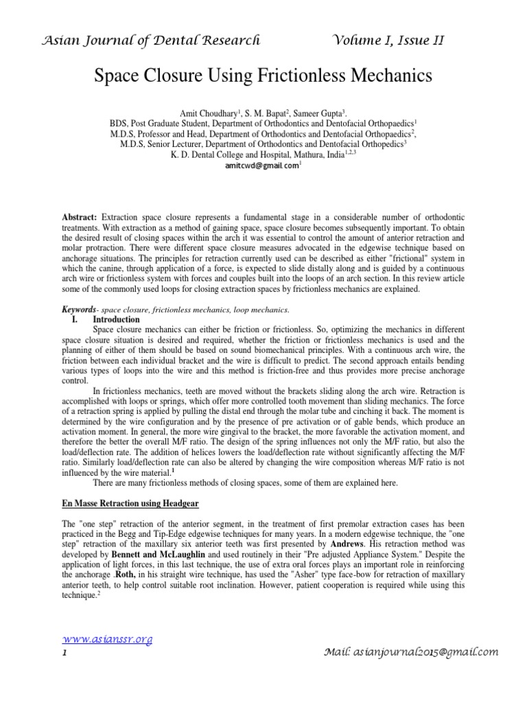 Space Closure Using Frictionless Mechanics | PDF | Orthodontics | Tooth
