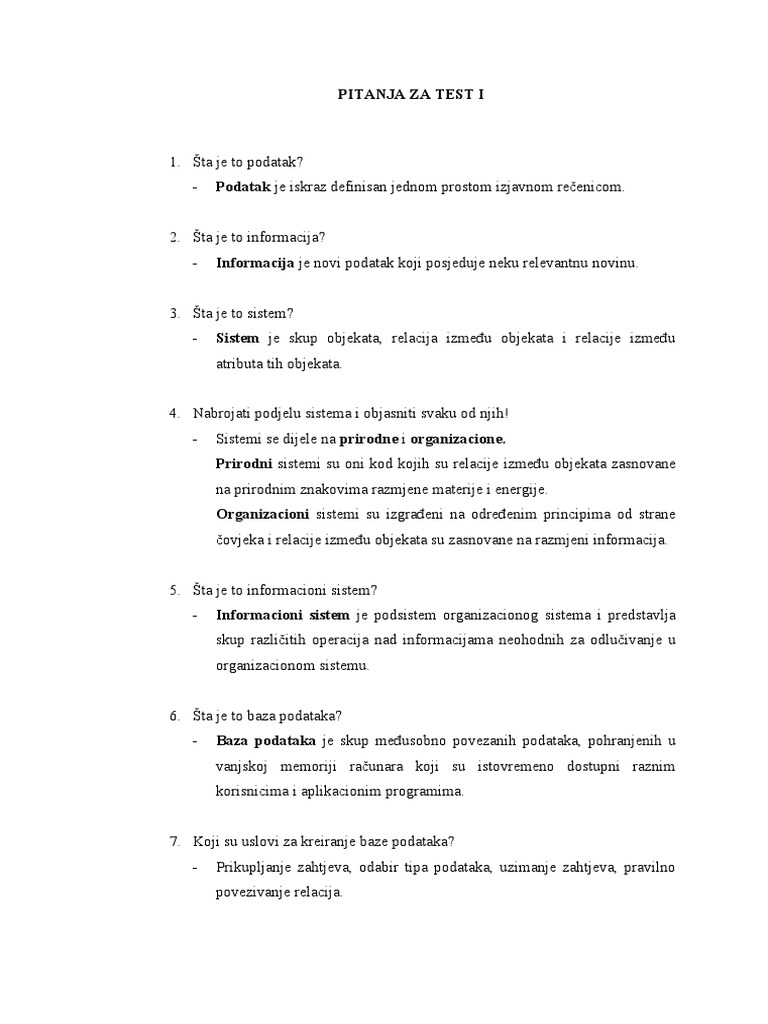 Pitanja Za Test | PDF