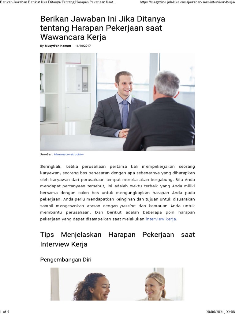 Berikan Jawaban Berikut Jika Ditanya Tentang Harapan Pekerjaan Saat ...