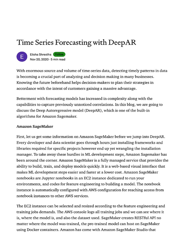 Time Series Forecasting With DeepAR | PDF