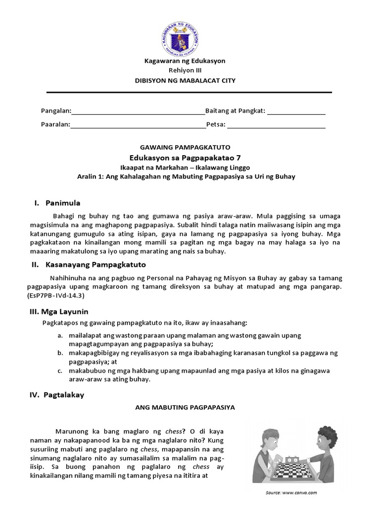 ESP7 Q4 WK3 Kahalagahan-ng-Mabuting-Pagpapasya | PDF