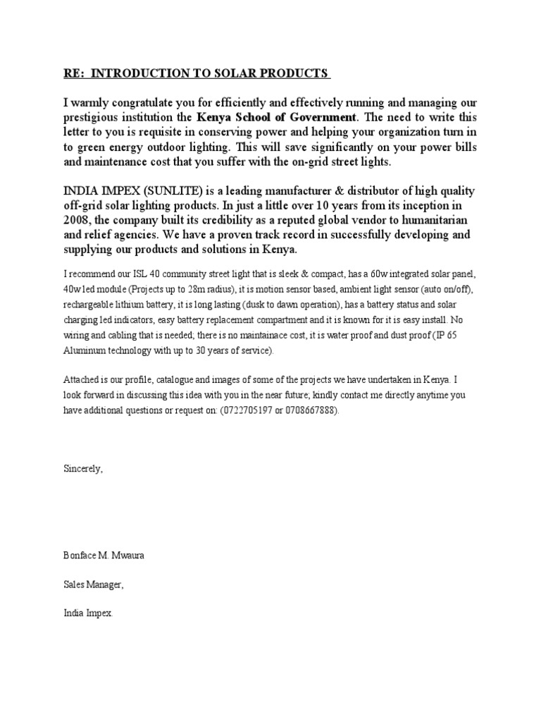 Re: Introduction To Solar Products | PDF