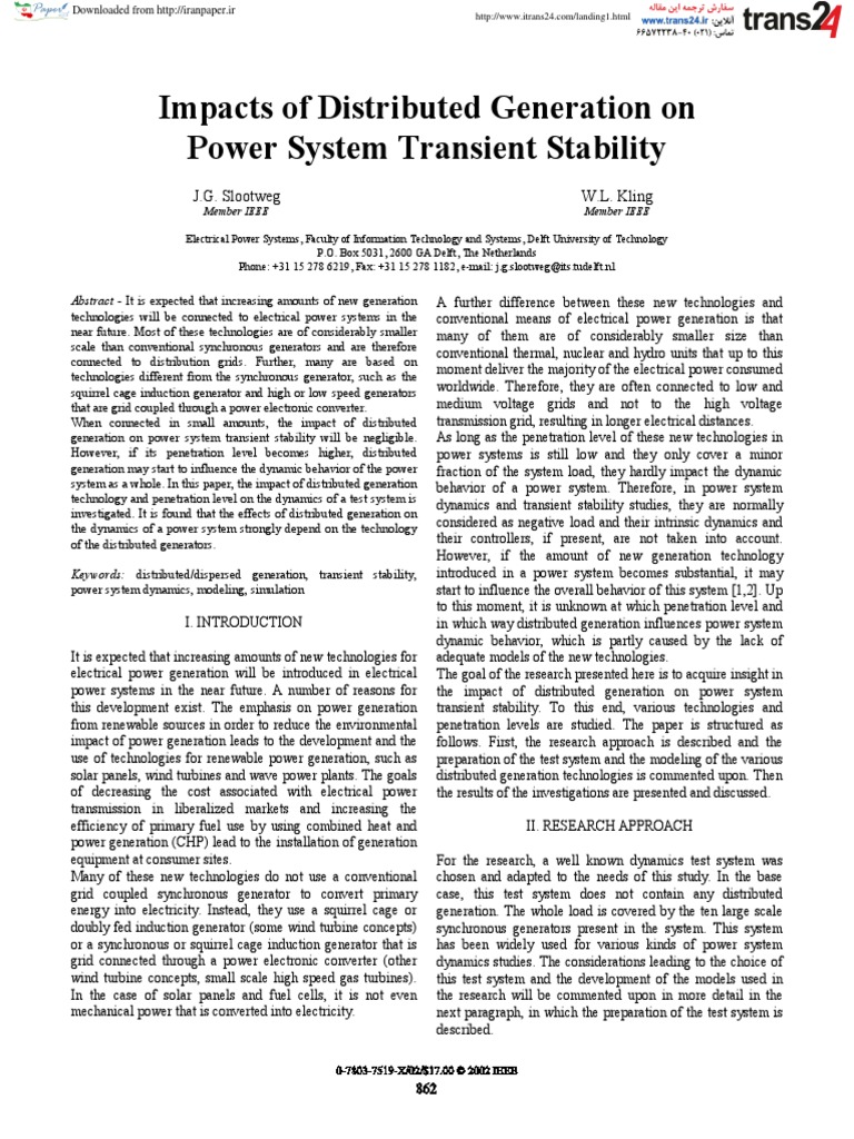 1 - 2002 - Impacts of Distributed Generation On Power System Transient ...