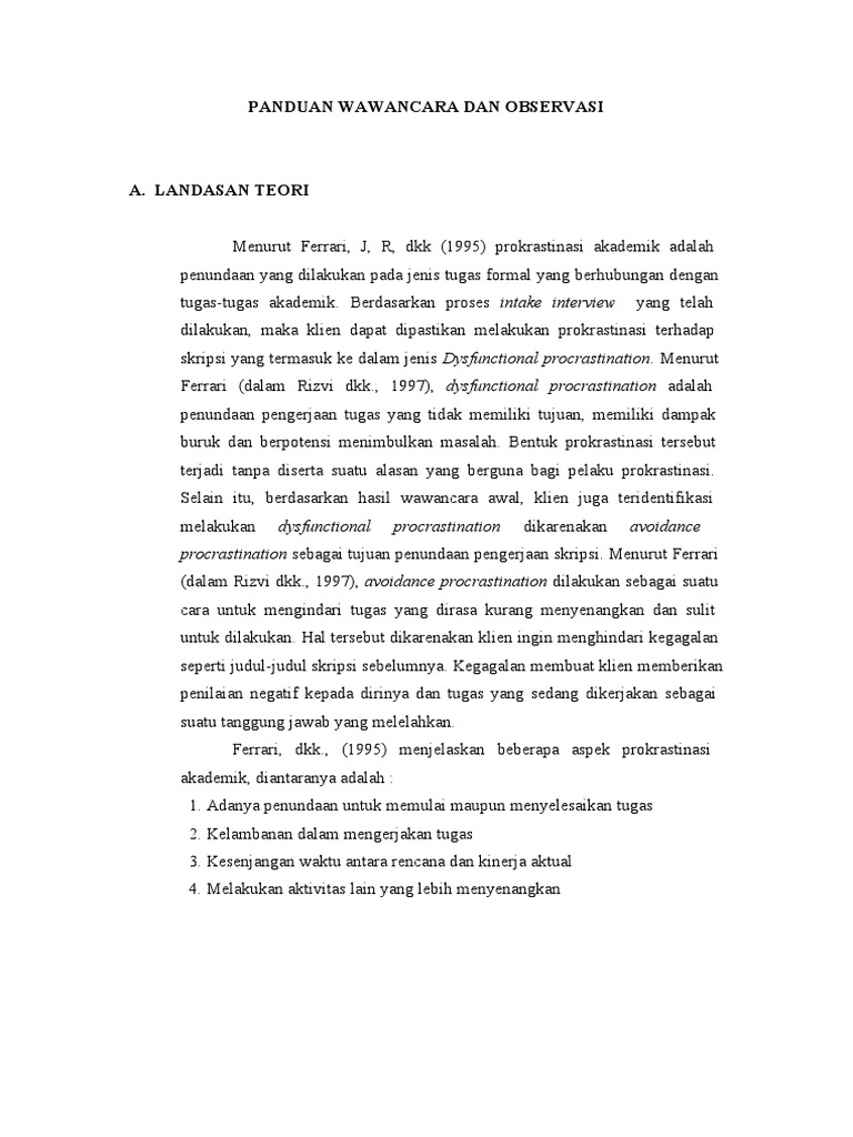 Panduan Wawancara Dan Observasi 2 | PDF