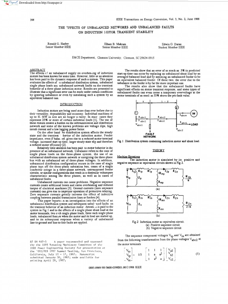 8 - 1988 - The Effects of Unbalanced Networks and Unbalanced Faults On Induction Motor Transient ...