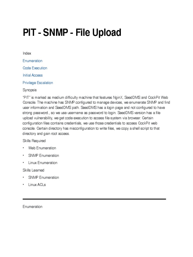 PIT - SNMP - File Upload: Enumeration Code Execution Initial Access ...