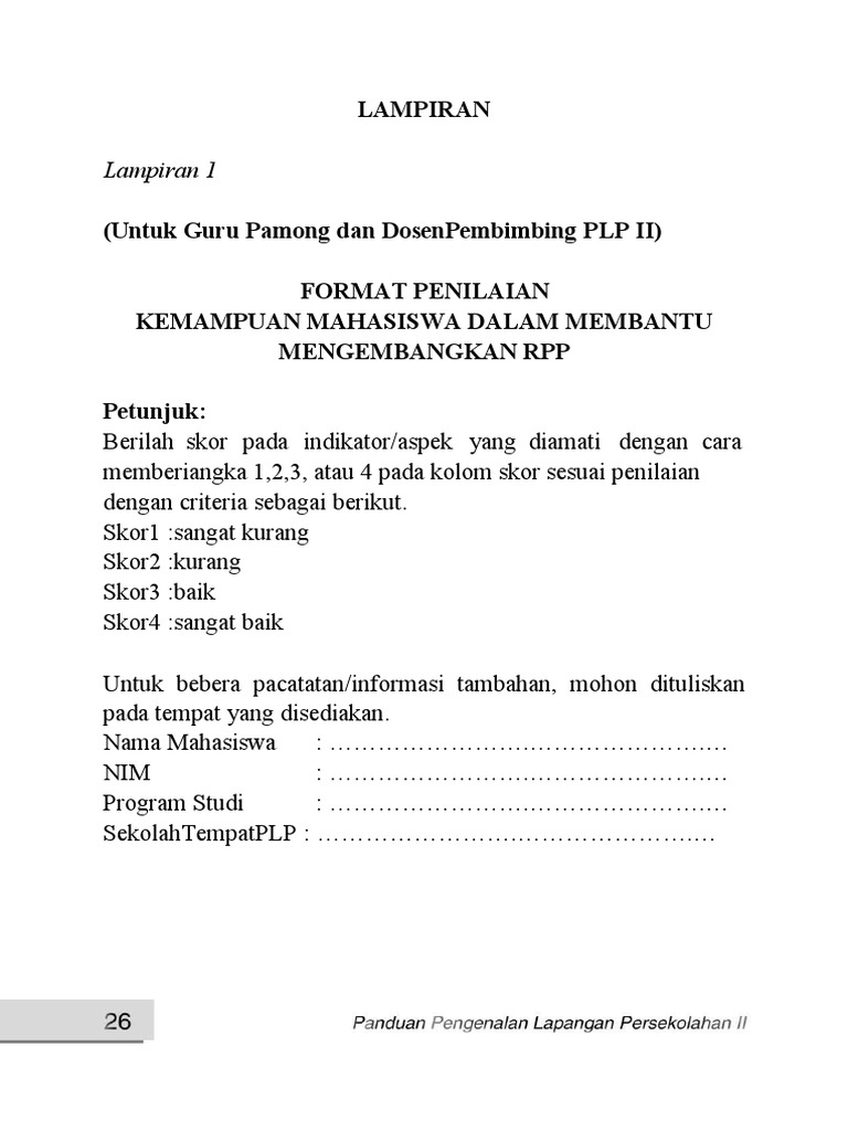 Format Penilaian PLP II Mahasiswa | PDF