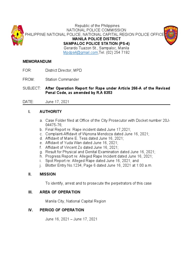 4 After-Operation-Report | PDF | Rape | Criminal Law