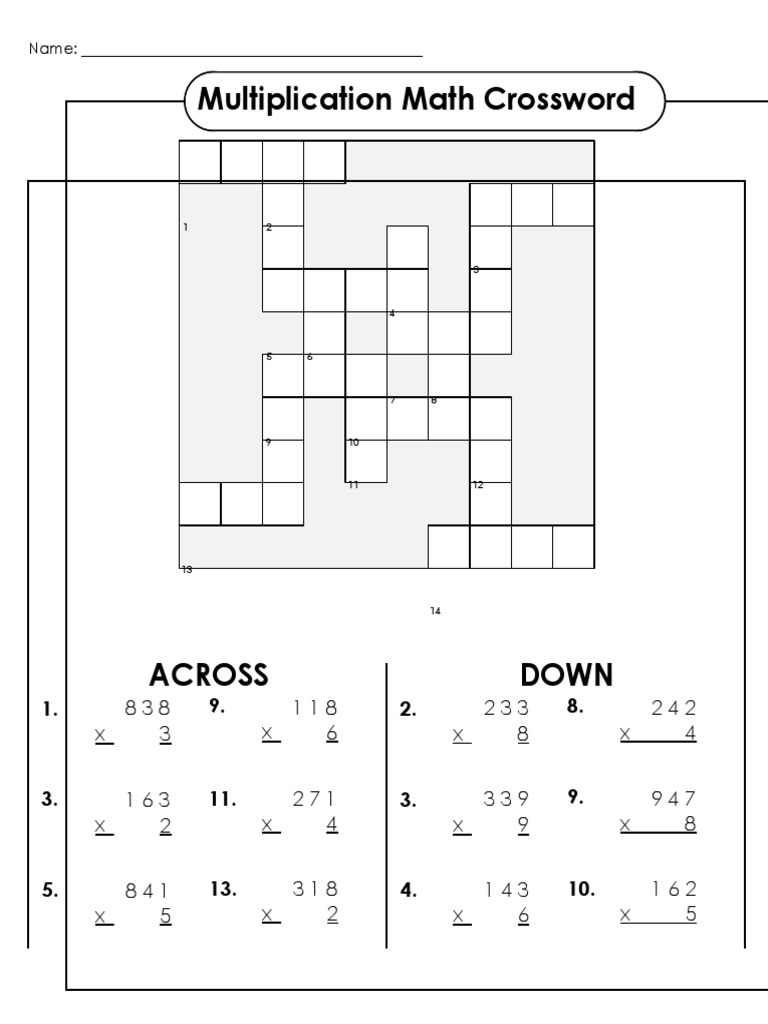 Multiplication Math Crossword | PDF