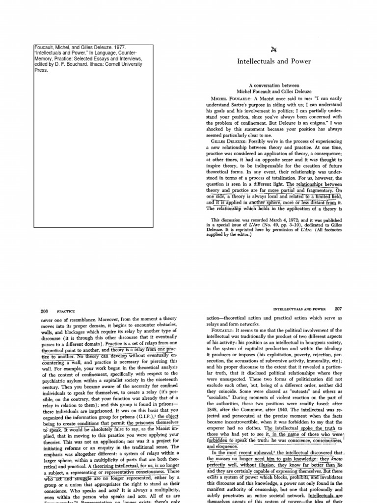 1977 - Deleuze and Foucault - Intellectuals and Power - Chapter | PDF ...
