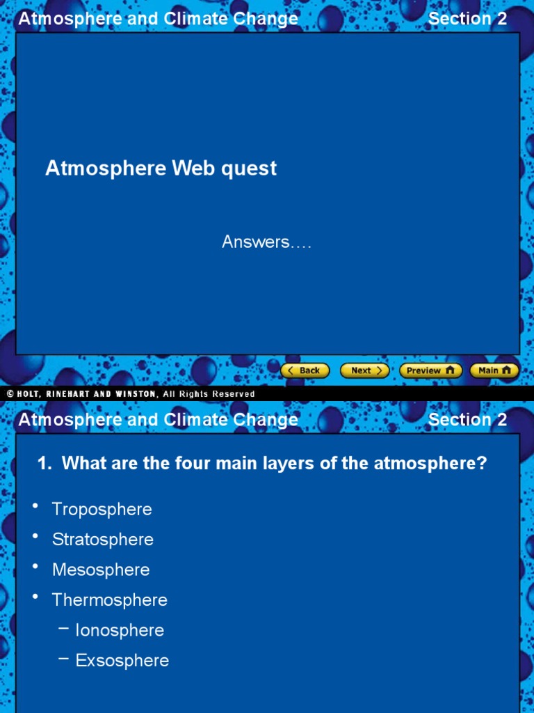 Atmosphere Web Quest: Answers | PDF | Atmosphere Of Earth | Climate Change