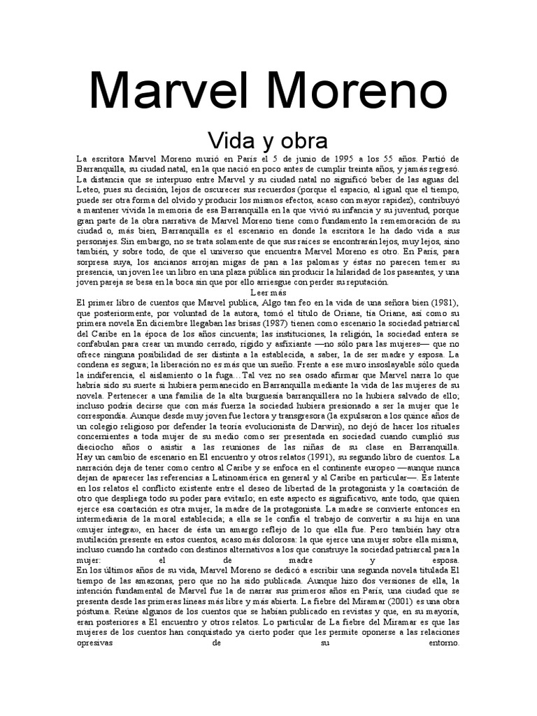 Marvel Moreno Vida y Obra | PDF | Cuentos | Mujer