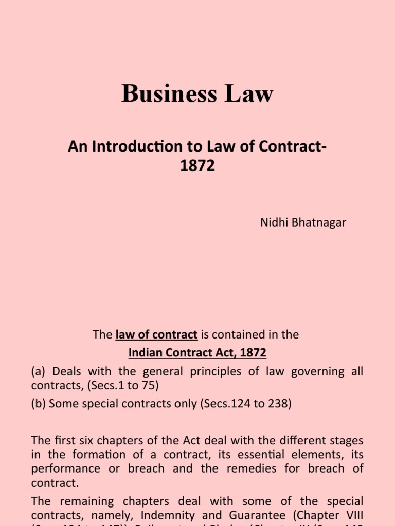 Business Law: An Introduction To Law of Contract-1872 | PDF | Breach Of ...