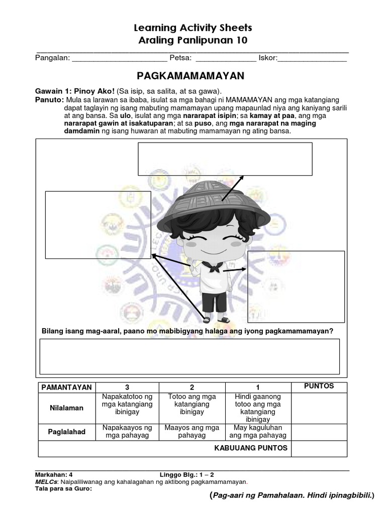 Learning Activity Sheets Araling Panlipunan 10: Gawain 1: Pinoy Ako ...