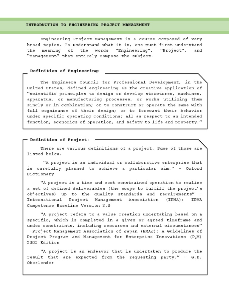 Introduction to Engineering Project Management | PDF | Project ...