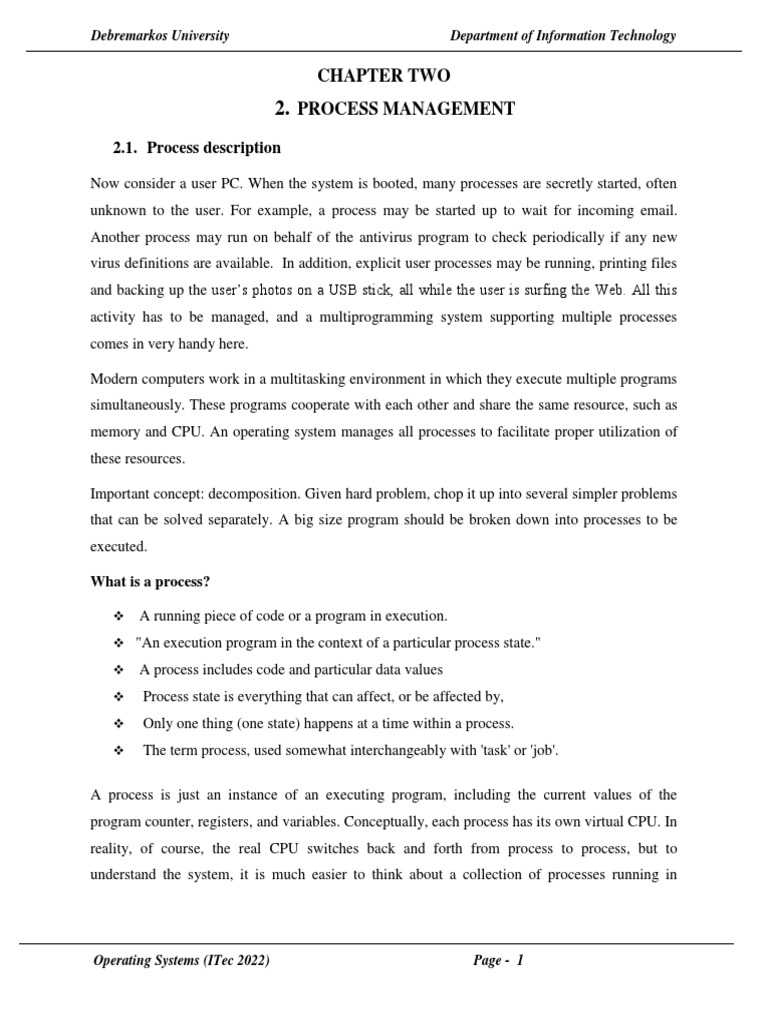 2.1. Process Description: Chapter Two Process Management | Download Free PDF | Process ...