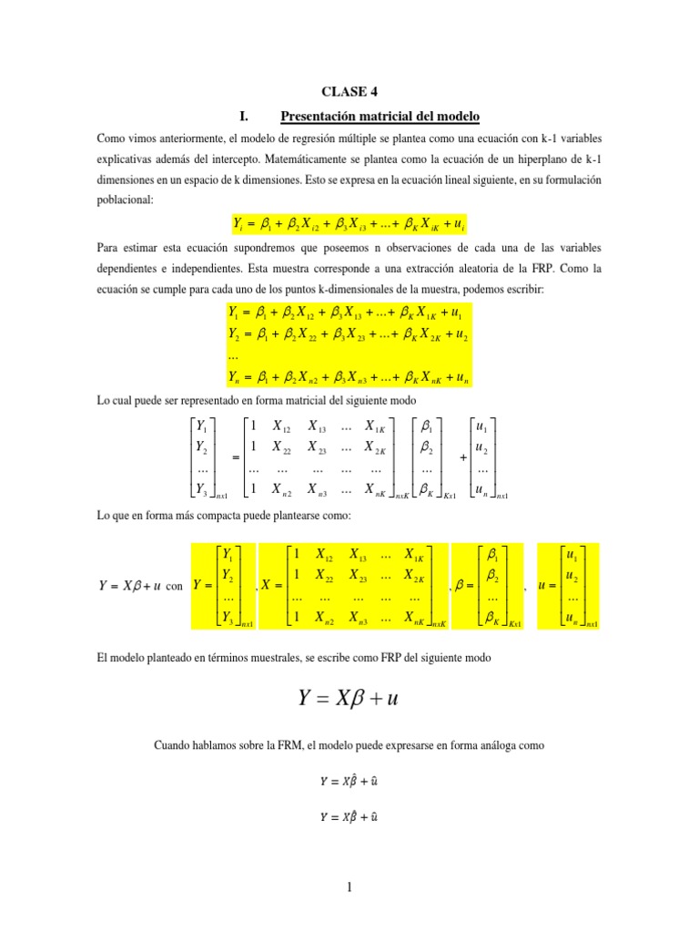 Modelo Matricial MCO | PDF | Matriz (Matemáticas) | Mínimos cuadrados ...