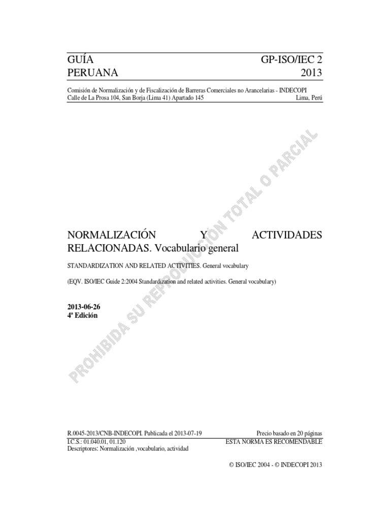 Guía Gp-Iso - Iec 2 Peruana Normalización y Actividades Relacionadas. Vocabulario General | PDF ...