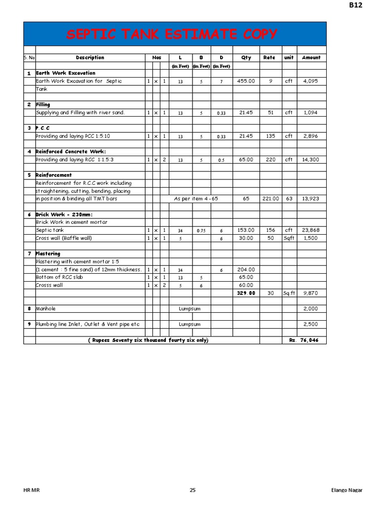 Septic Tank Estimate | PDF | Architectural Elements | Materials
