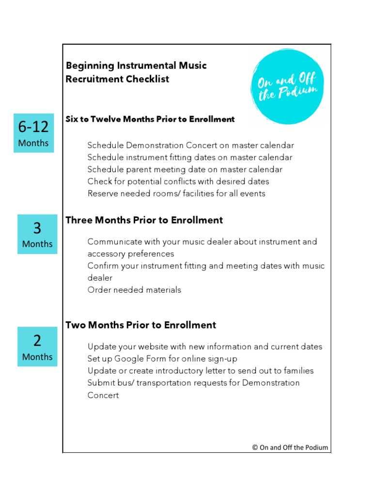Beginning Instrumental Music Recruitment Checklist: Months | PDF ...
