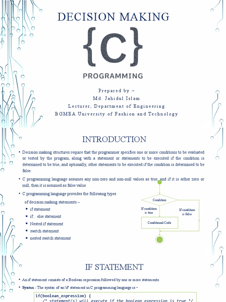 Lecture 06 - Decision Making | PDF | Boolean Data Type | C (Programming ...