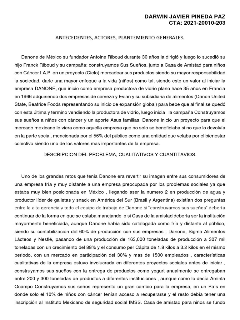 Ensayo Caso DANONE | PDF | Empresas | Economias
