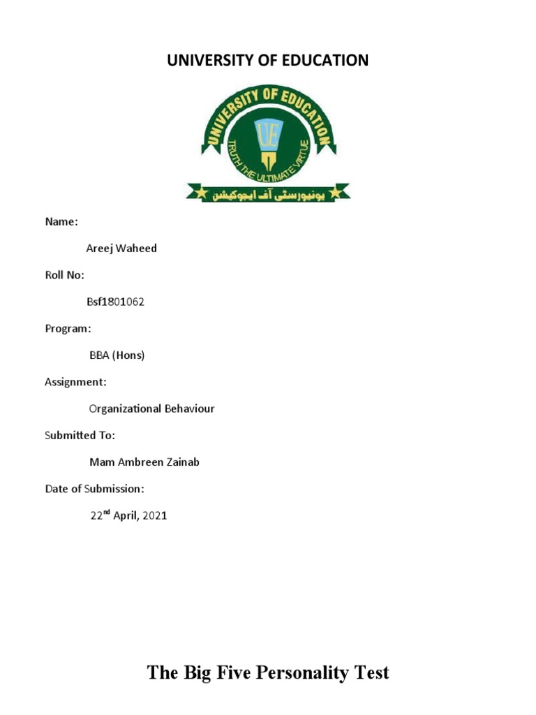 Big Five Personality Test Guide | PDF | Human Nature | Psychological ...