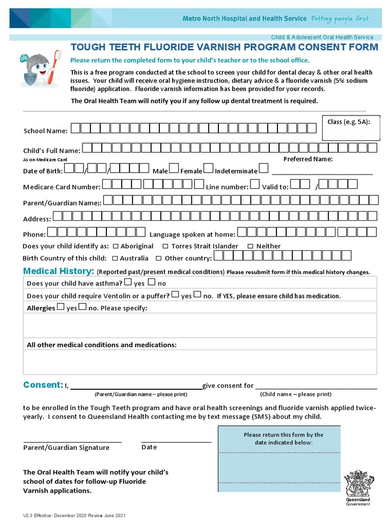 Consent Form v2 | PDF | Fluoride | Dentistry