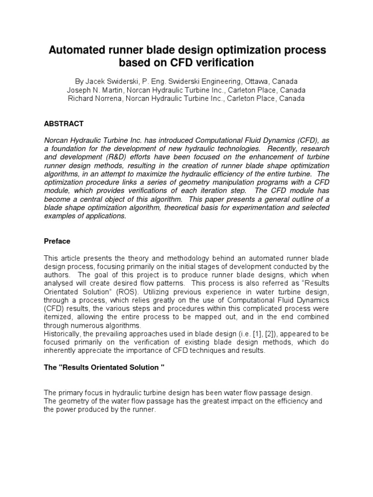 Automated Runner Blade Design Optimization Process Based On CFD ...