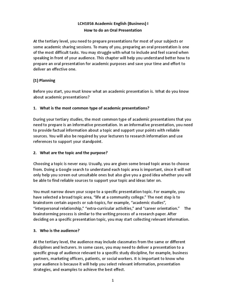Preparing an Effective Academic Presentation: A Guide to Planning ...