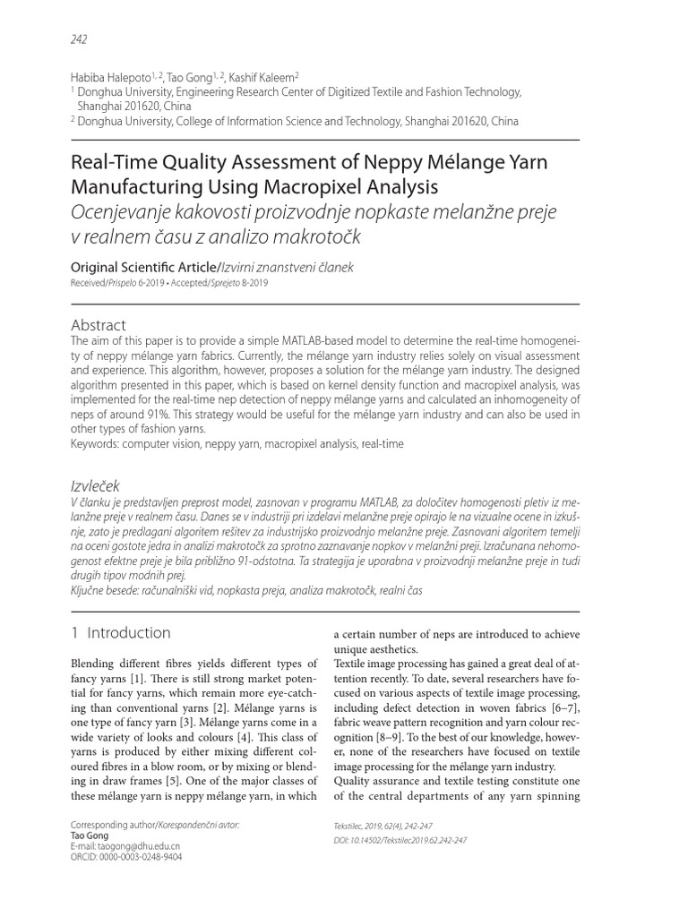 Real-Time Quality Assessment of Neppy Mélange Yarn Manufacturing Using ...