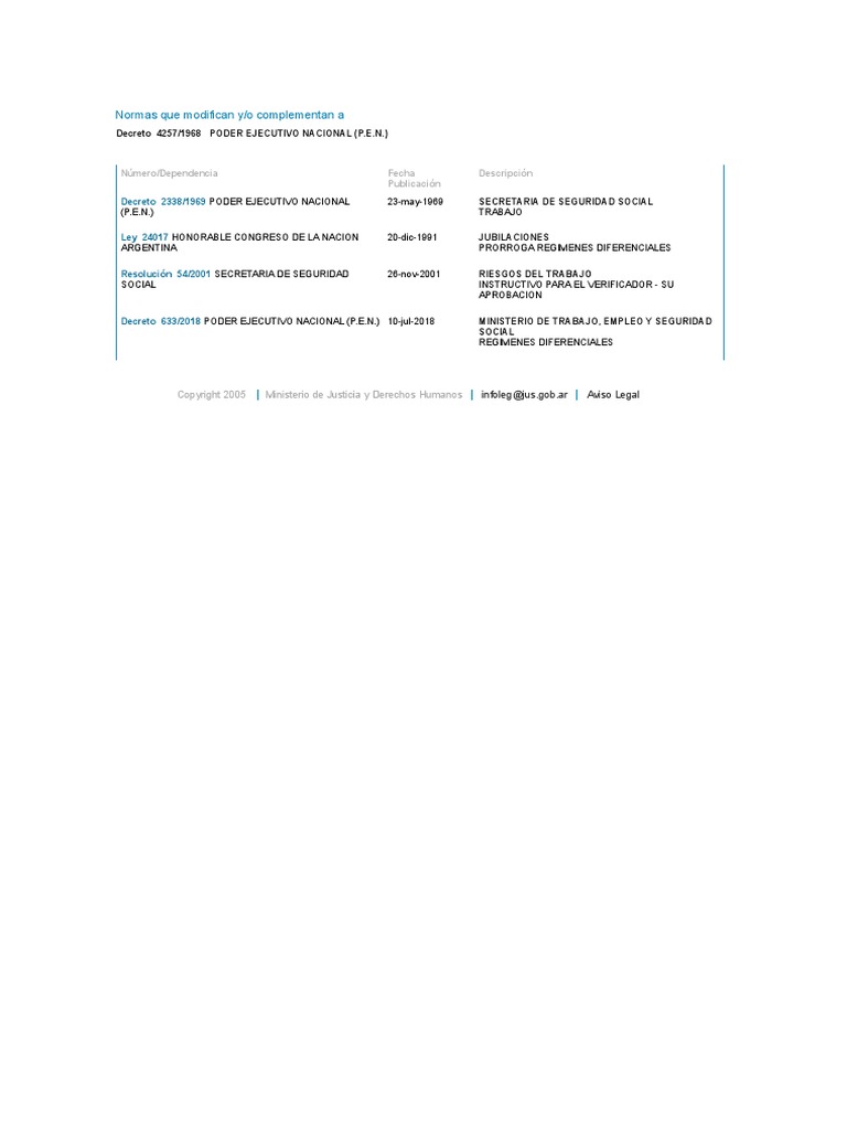 Decreto 4257-68 Tareas Insalubres-Normas Complementos | PDF