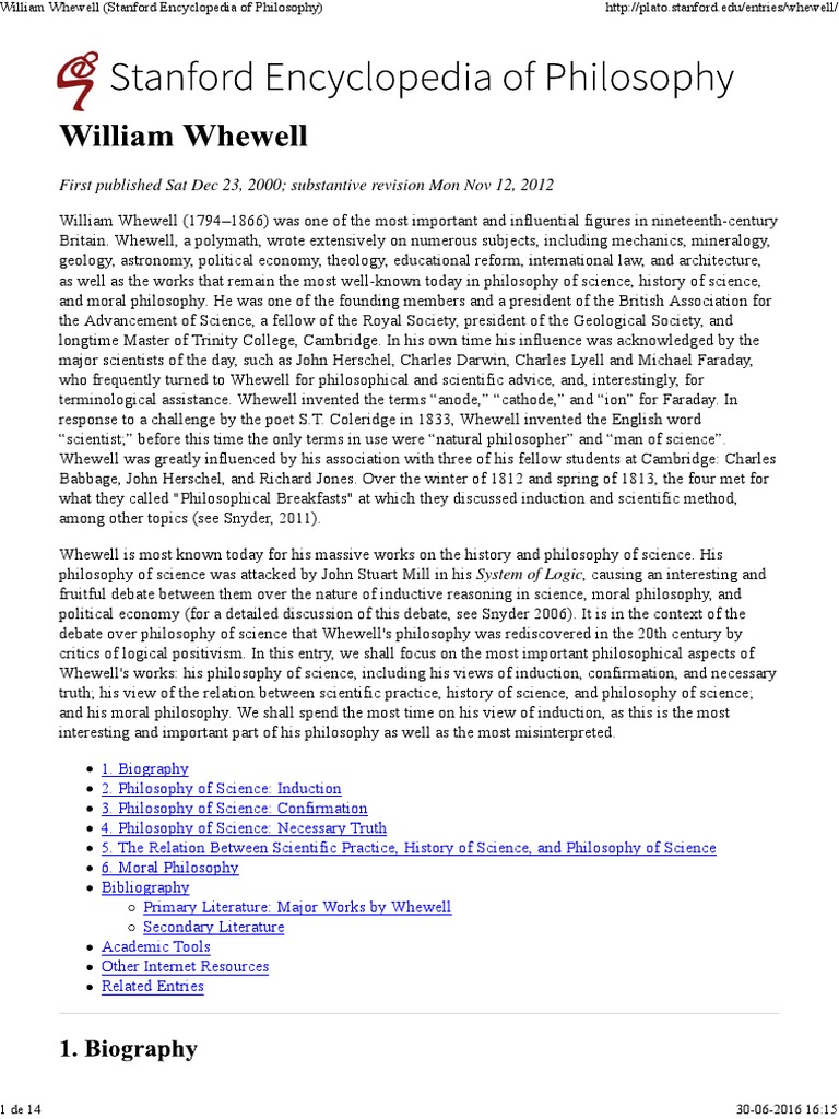 William Whewell (Stanford Encyclopedia of Philosophy) | PDF | Inductive Reasoning | Idea