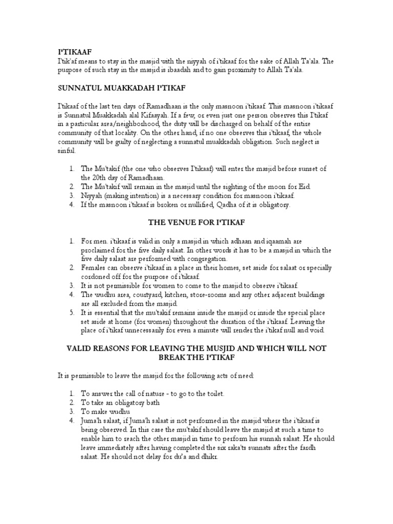 Itikaf Guidelines | PDF | Islamic Jurisprudence | Semitic Words And Phrases