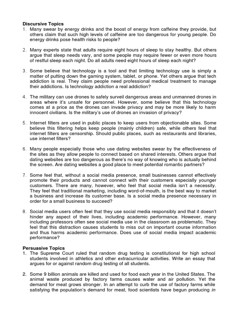 Engaging Discursive Topics for Students | PDF | Standardized Tests ...