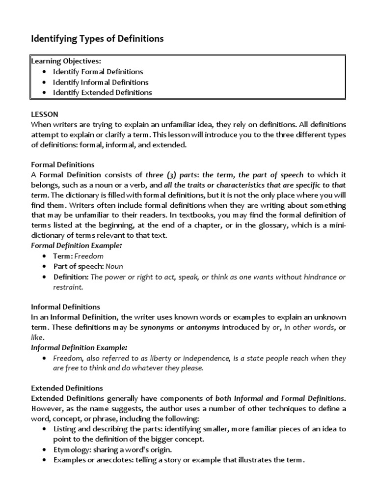 Identifying Types of Definitions | PDF | Definition | Bullying