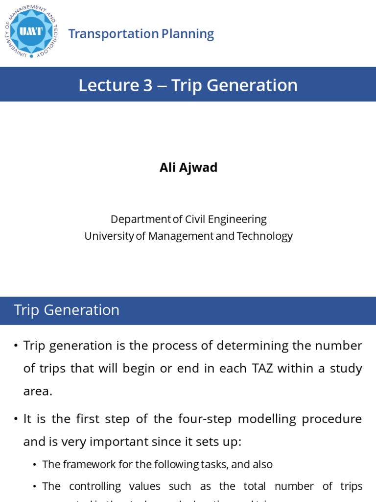 Lecture 3 - Trip Generation: Transportation Planning | PDF | Regression Analysis | Linear Regression