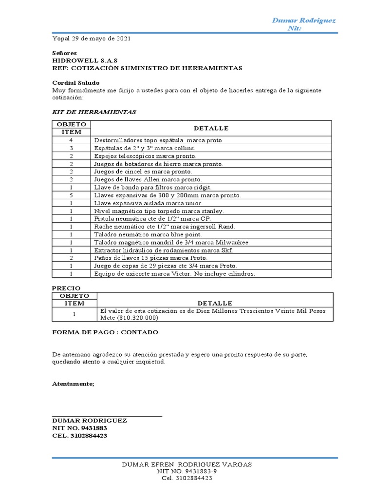 Cotizacion Dumar Rodriguez. | PDF | Tecnología