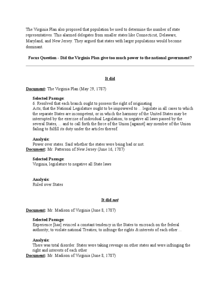 Ap Virginia Plan Give To Much Power.. | PDF | Legislature | Legal Documents