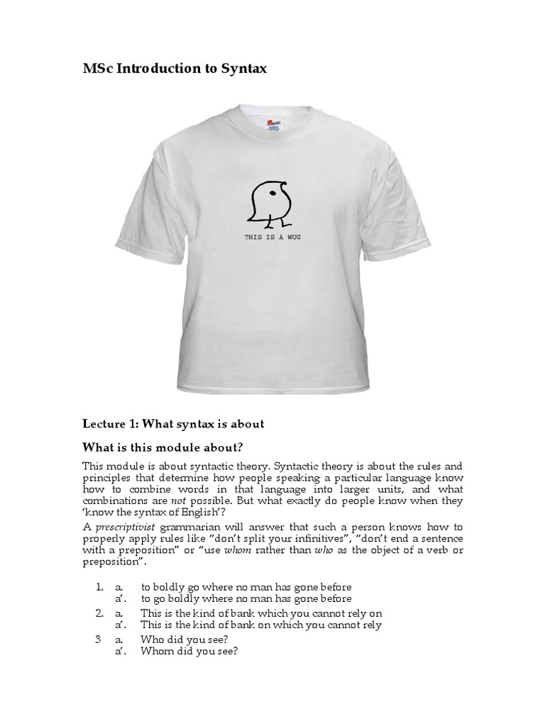 MSC Introduction To Syntax: Lecture 1: What Syntax Is About What Is This Module About? | PDF ...